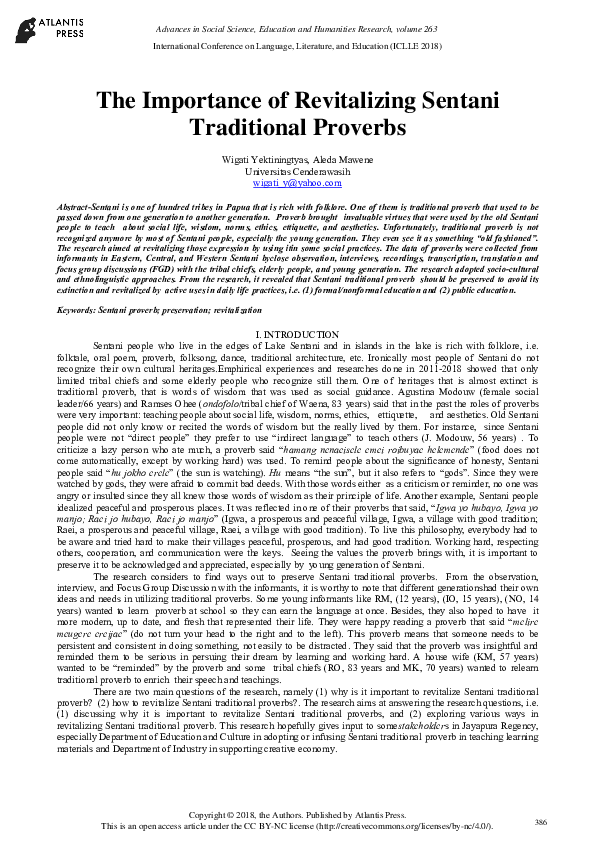 (PDF) The Importance of Revitalizing Sentani Traditional Proverbs