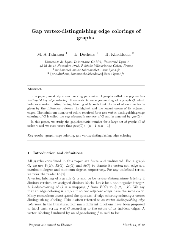 (PDF) Gap vertex-distinguishing edge colorings of graphs