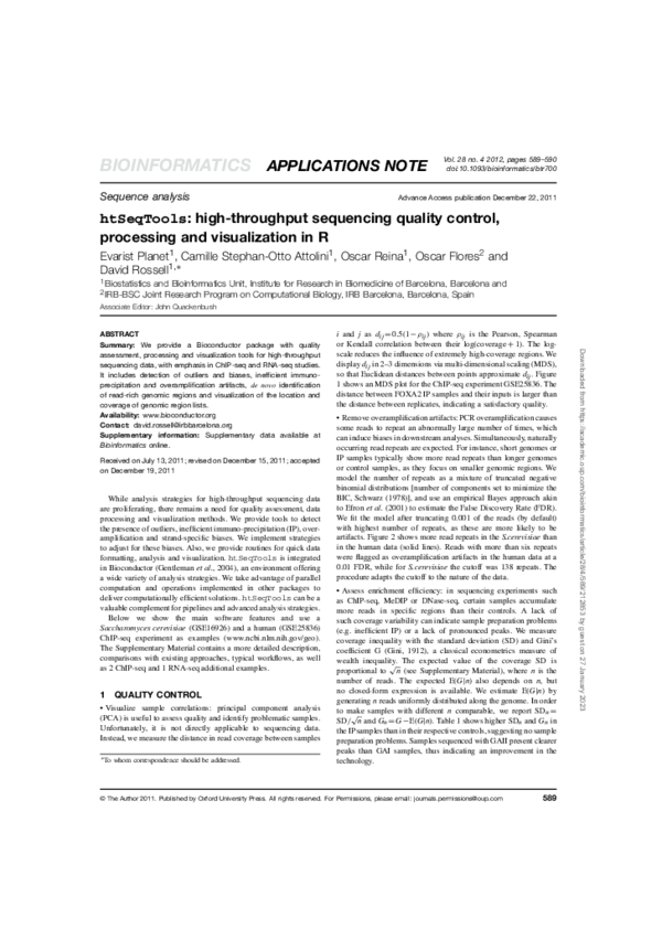 (PDF) htSeqTools: high-throughput sequencing quality control, processing and visualization in R