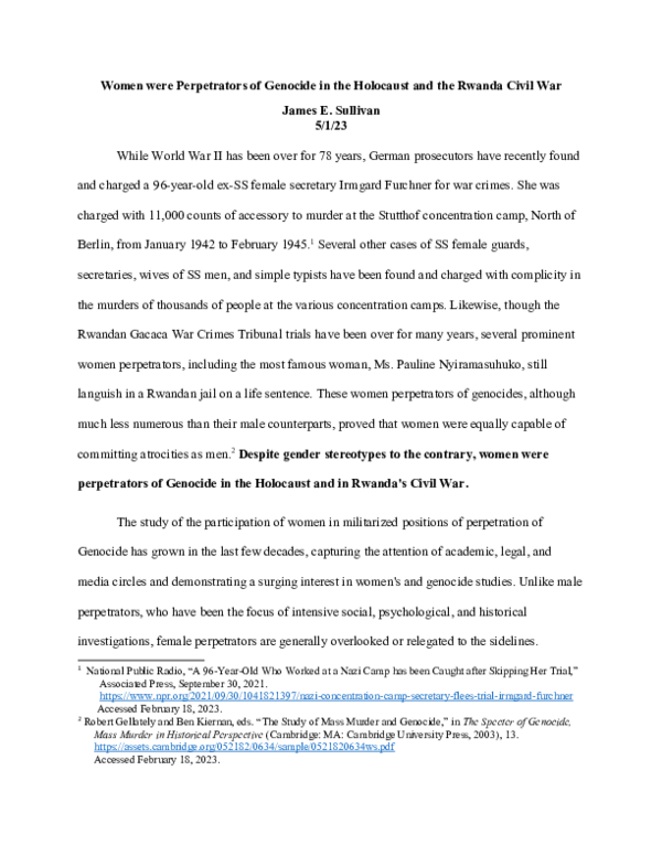(DOC) Women were Perpetrators of Genocide in the Holocaust and the ...