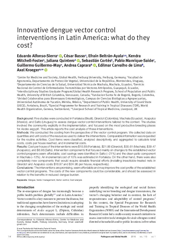 (PDF) Innovative dengue vector control interventions in Latin America ...