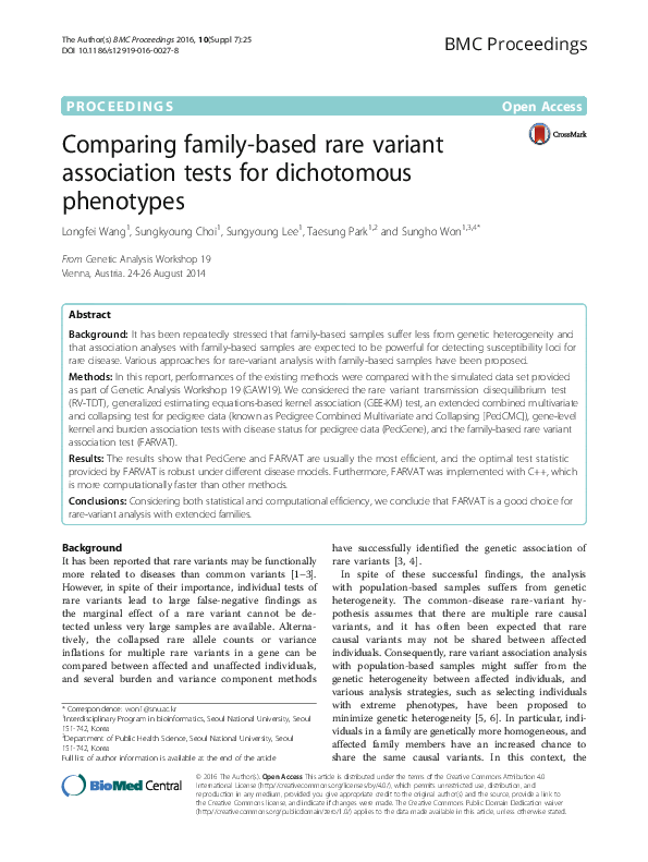 (PDF) Comparing family-based rare variant association tests for ...