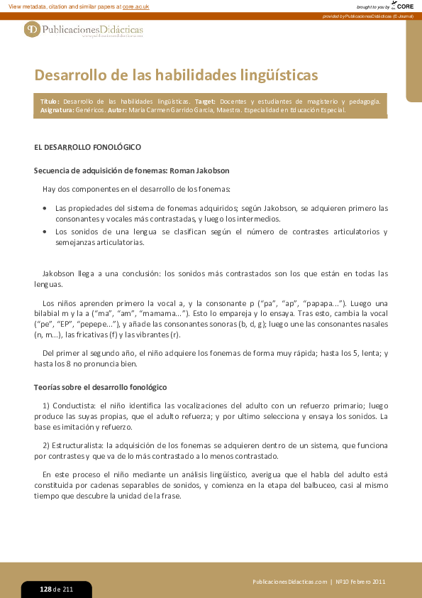 (PDF) Desarrollo de las habilidades lingüísticas