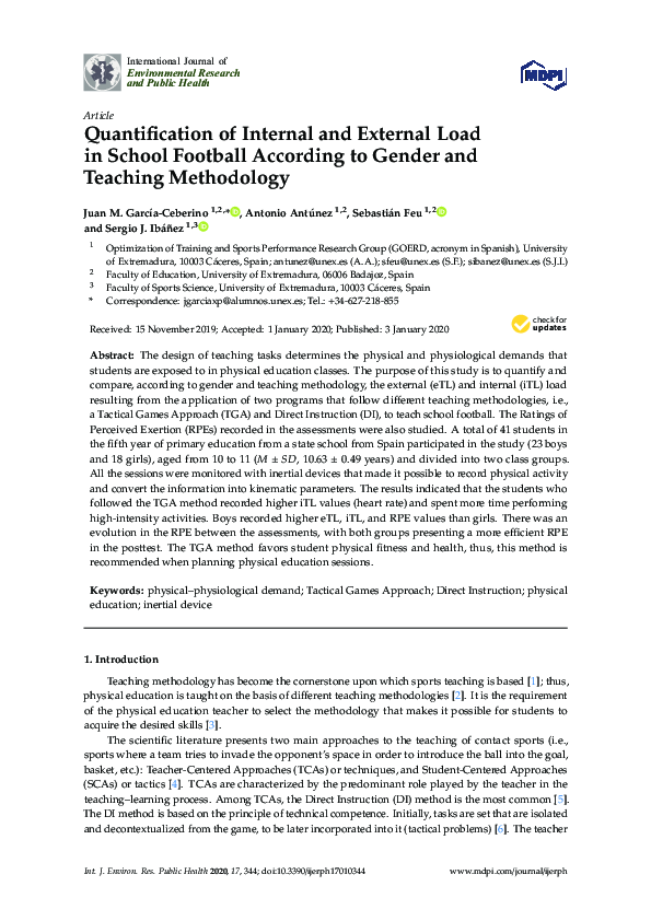 (PDF) Quantification of Internal and External Load in School Football ...