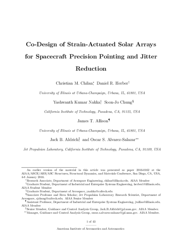 Pdf Co Design Of Strain Actuated Solar Arrays For Spacecraft Precision Pointing And Jitter