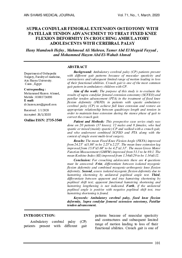 (PDF) Supra Condylar Femoral Extension Osteotomy with Patellar Tendon ...