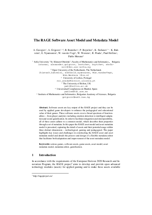 (PDF) The RAGE Software Asset Model and Metadata Model