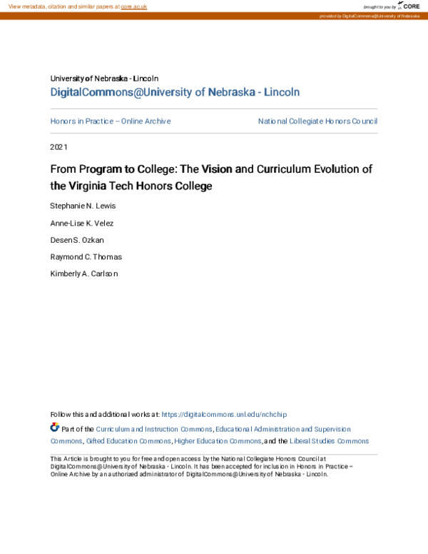 (PDF) From Program to College: The Vision and Curriculum Evolution of ...
