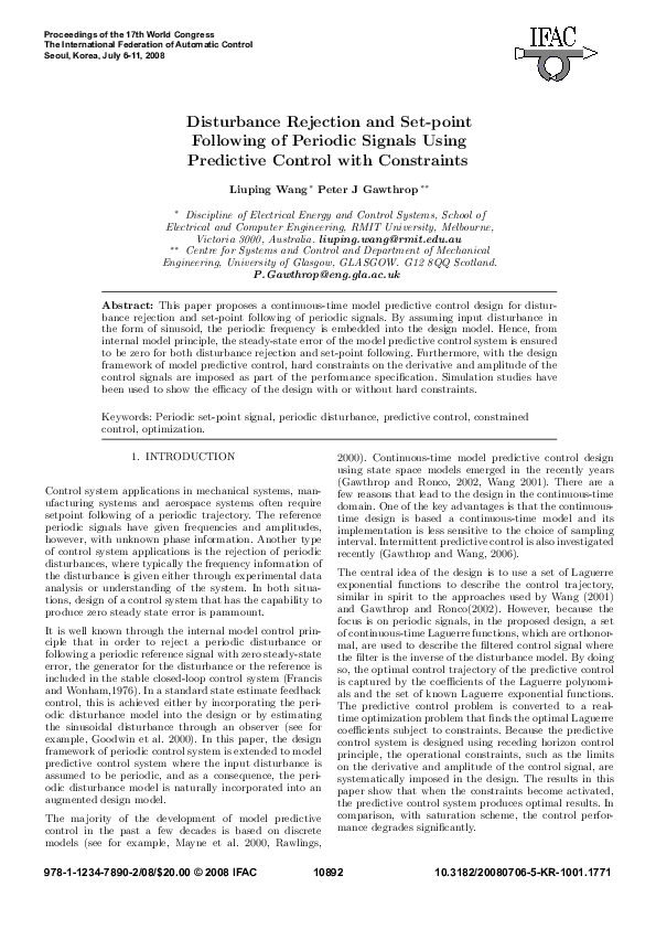 (PDF) Disturbance Rejection and Set-point Following of Periodic Signals Using Predictive Control ...