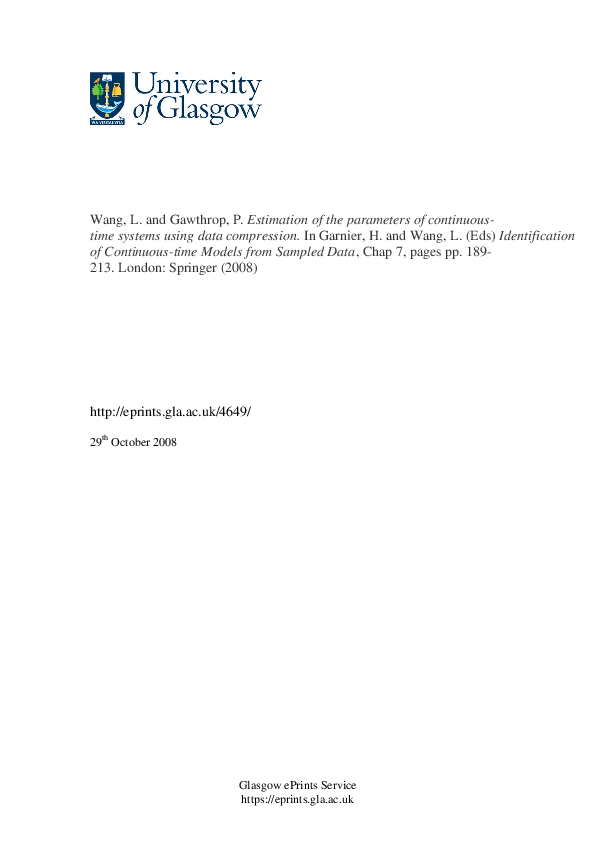 (PDF) Identification of Continuous-time Models from Sampled Data