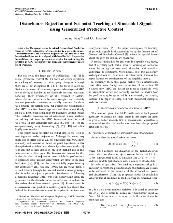 (PDF) Disturbance rejection and set-point tracking of sinusoidal signals using Generalized ...
