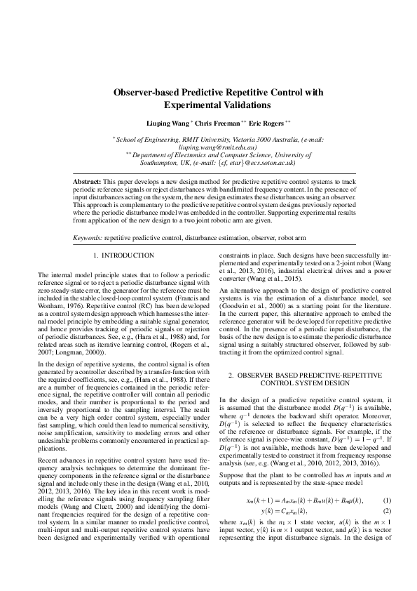 (PDF) Observer-based Predictive Repetitive Control with Experimental Validation