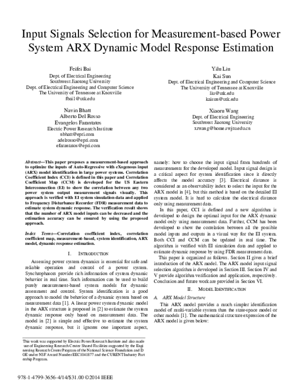 (PDF) Input signals selection for measurement-based power system ARX dynamic model response ...