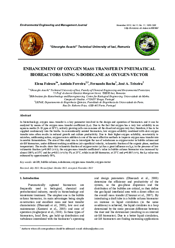(PDF) Enhancement of Oxygen Mass Transfer in Pneumatical Bioreactors ...