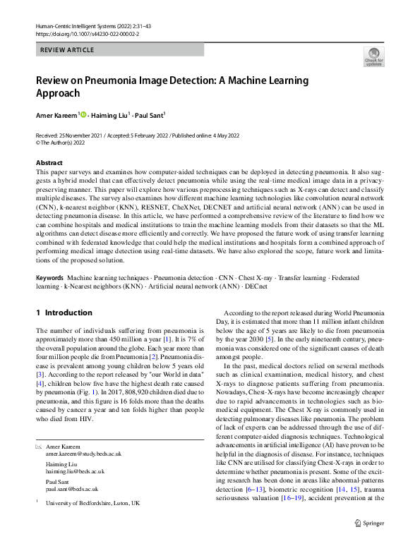 Pdf Review On Pneumonia Image Detection A Machine Learning Approach