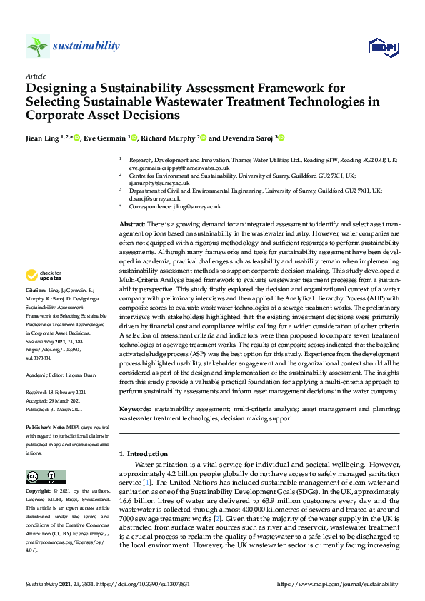 (PDF) Designing a Sustainability Assessment Framework for Selecting ...