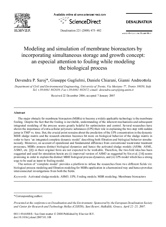 (PDF) Modeling and simulation of membrane bioreactors by incorporating simultaneous storage and ...
