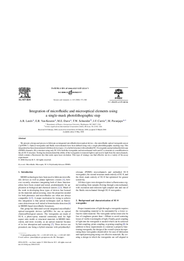 Pdf Integration Of Microfluidic And Microoptical Elements Using A Single Mask