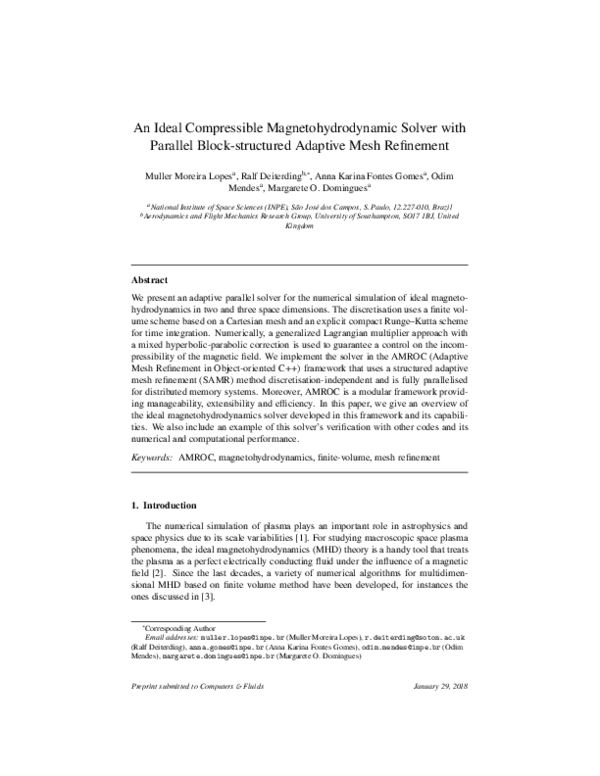 (PDF) An ideal compressible magnetohydrodynamic solver with parallel block-structured adaptive ...
