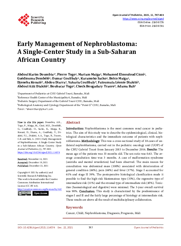 (PDF) Early Management of Nephroblastoma: A Single-Center Study in a ...