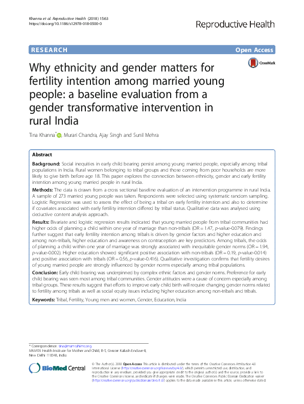 (PDF) Why ethnicity and gender matters for fertility intention among ...