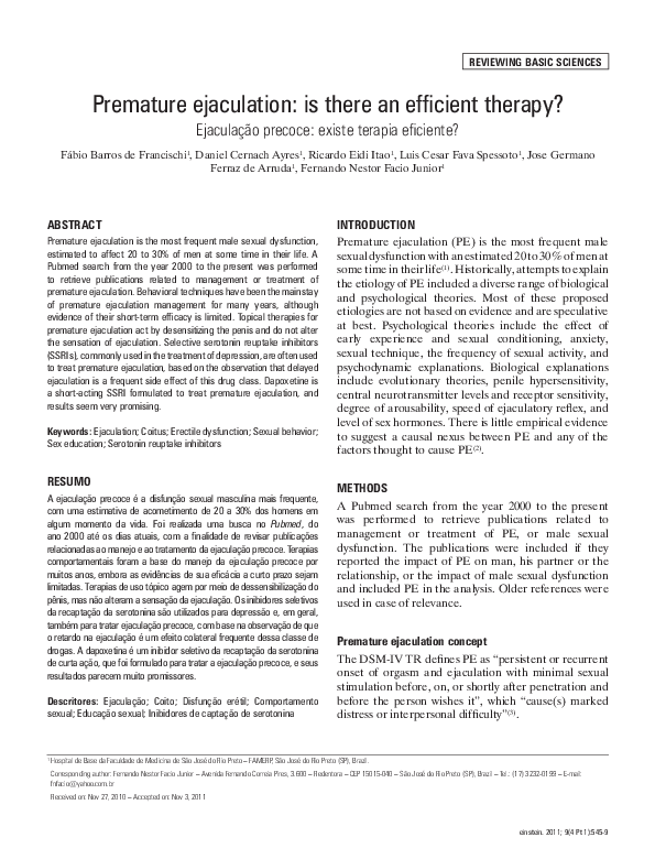 (PDF) Premature ejaculation: is there an efficient therapy?
