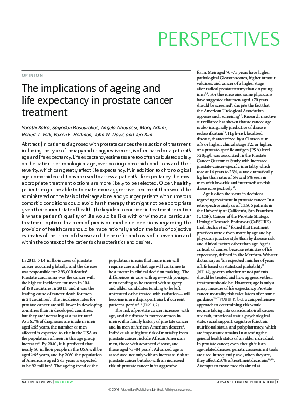 (PDF) The implications of ageing and life expectancy in prostate cancer ...