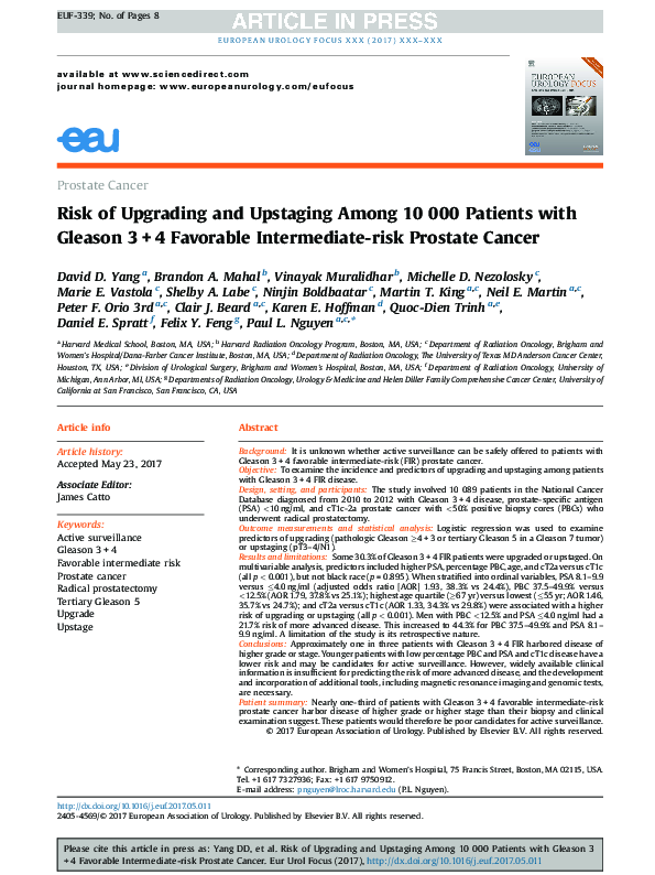 (PDF) Risk of Upgrading and Upstaging Among 10 000 Patients with ...