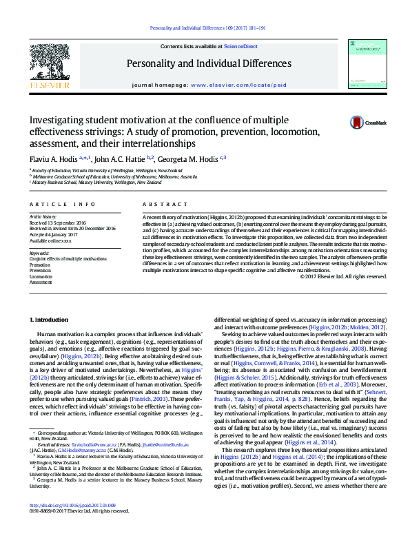 (PDF) Investigating student motivation at the confluence of multiple effectiveness strivings: A ...