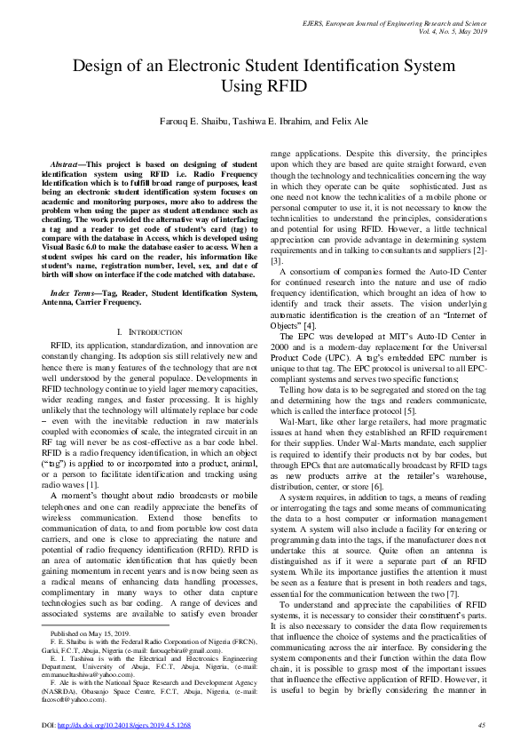 (PDF) Design of an Electronic Student Identification System Using RFID ...