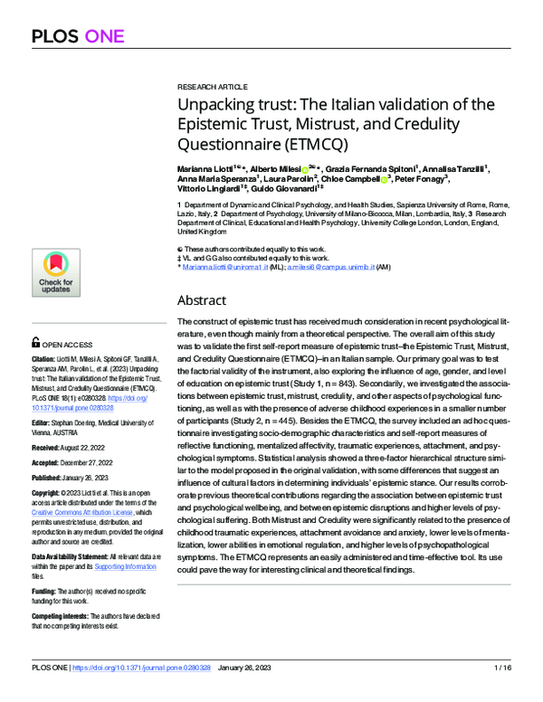 (PDF) Unpacking trust: The Italian validation of the Epistemic Trust ...