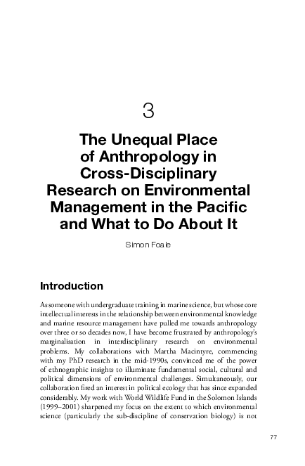 (PDF) The Unequal Place of Anthropology in Cross‑Disciplinary Research ...