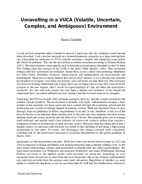 (PDF) Unravelling in a VUCA (Volatile, Uncertain, Complex, and ...