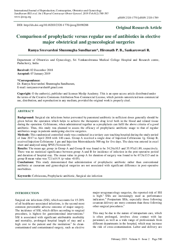 Pdf Comparison Of Prophylactic Versus Regular Use Of Antibiotics In Elective Major Obstetrical