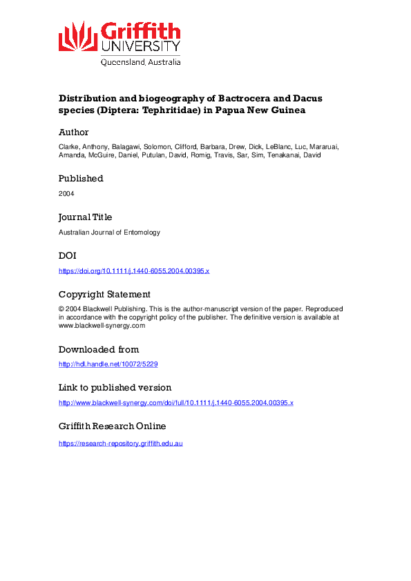 (PDF) Distribution and biogeography of Bactrocera and Dacus species ...