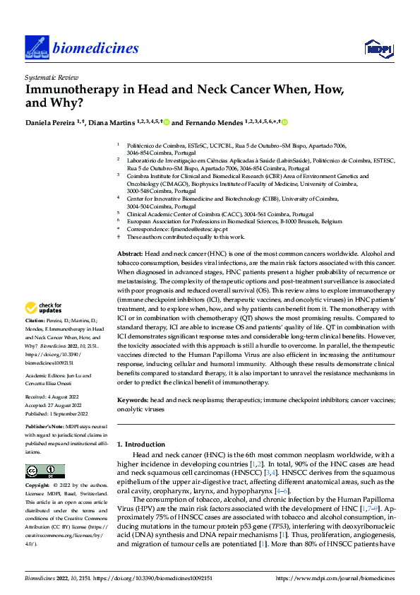 (PDF) Immunotherapy in Head and Neck Cancer When, How and Why?