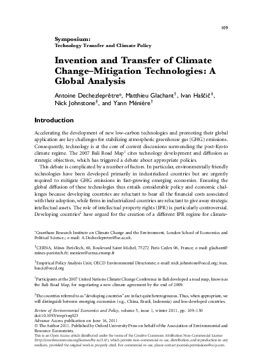 (PDF) Invention and Transfer of Climate Change–Mitigation Technologies ...