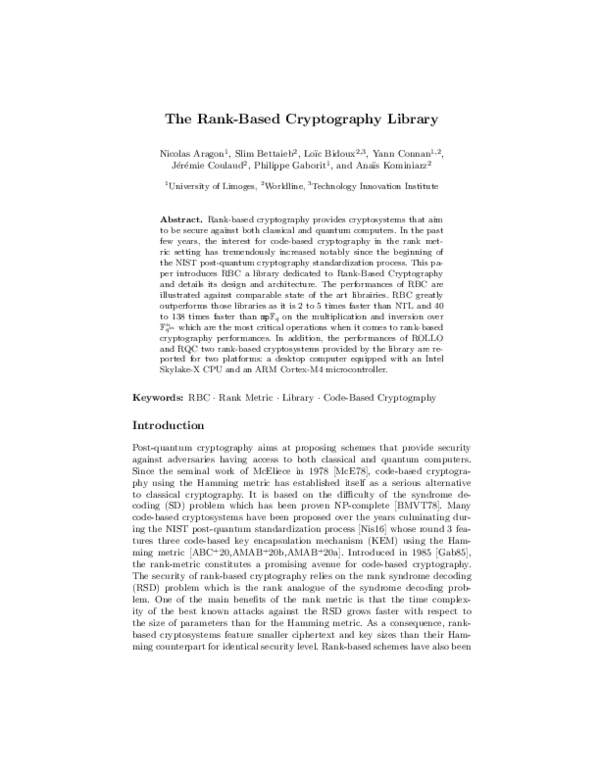 (PDF) The Rank-Based Cryptography Library