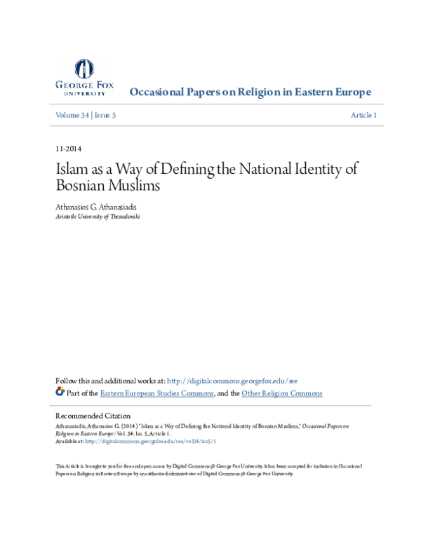(PDF) Islam as a Way of Defining the National Identity of Bosnian Muslims