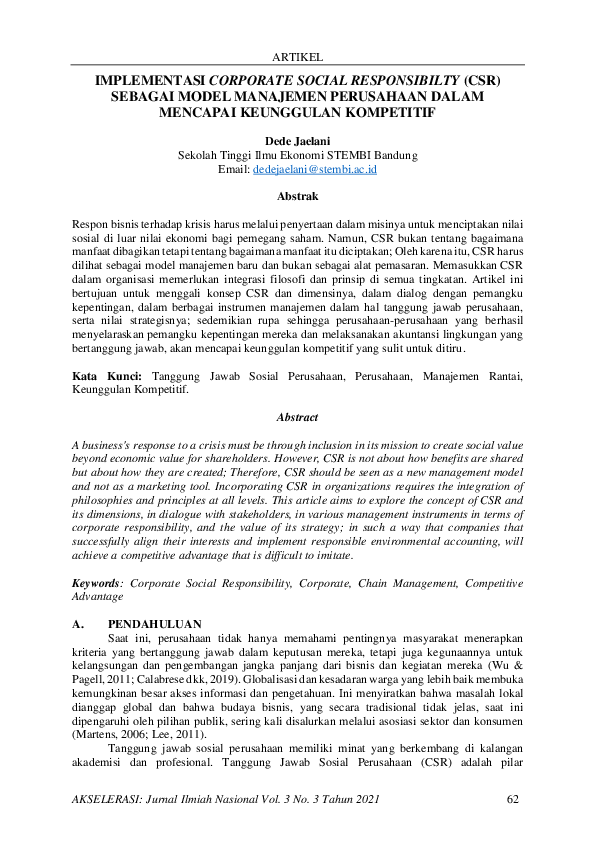 (PDF) Implementasi Corporate Social Responsibilty (CSR) Sebagai Model Manajemen Perusahaan Dalam ...