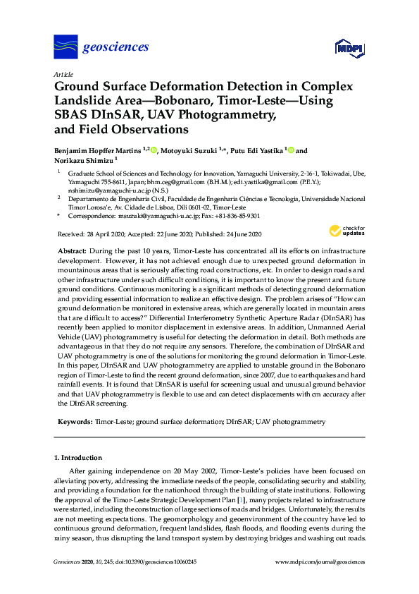 (PDF) Ground Surface Deformation Detection in Complex Landslide Area—Bobonaro, Timor-Leste—Using ...