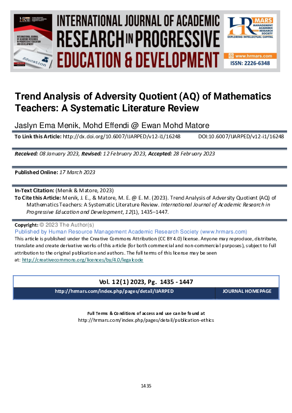 (PDF) Trend Analysis of Adversity Quotient (AQ) of Mathematics Teachers ...