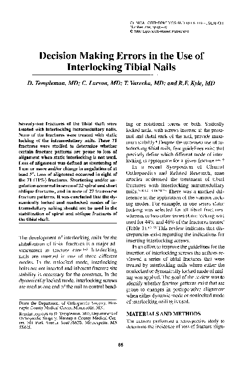 (PDF) Decision Making Errors in the Use of Interlocking Tibial Nails