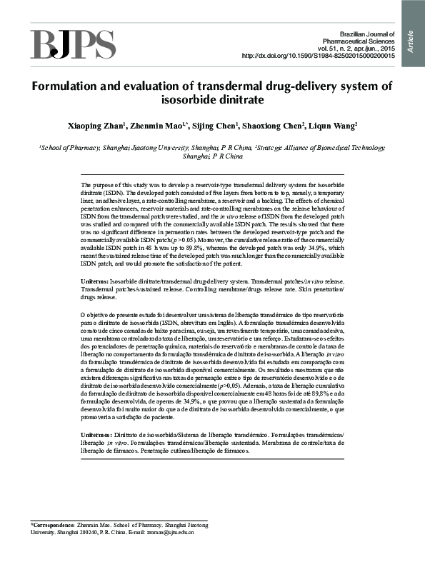 (PDF) Formulation and evaluation of transdermal drug-delivery system of ...