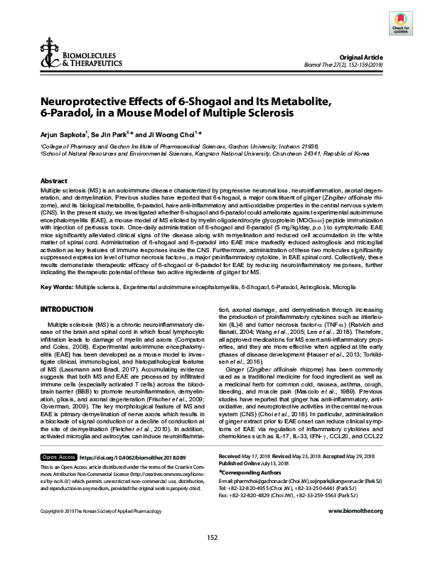(PDF) Neuroprotective Effects of 6-Shogaol and Its Metabolite, 6 ...
