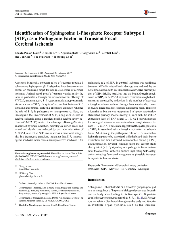 (PDF) Identification of Sphingosine 1-Phosphate Receptor Subtype 1 ...
