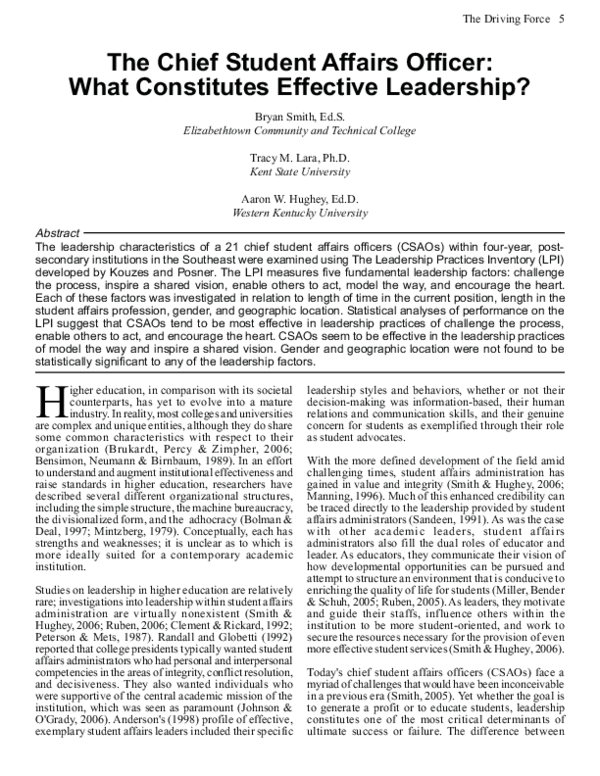 (PDF) The Chief Student Affairs Officer: What Constitutes Effective ...