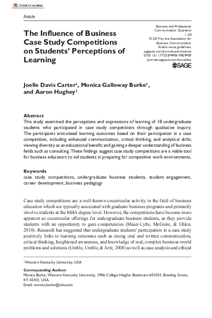 (PDF) The Influence of Business Case Study Competitions on Students’ Perceptions of Learning