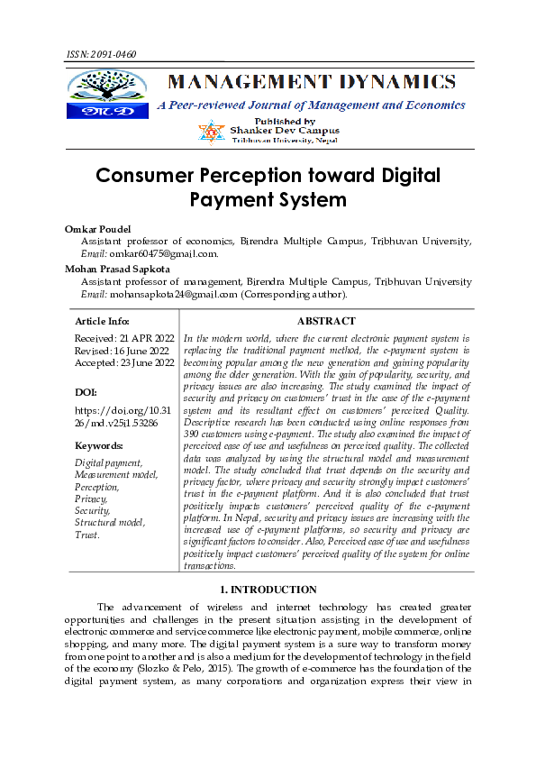 (PDF) Consumer Perception toward Digital Payment System