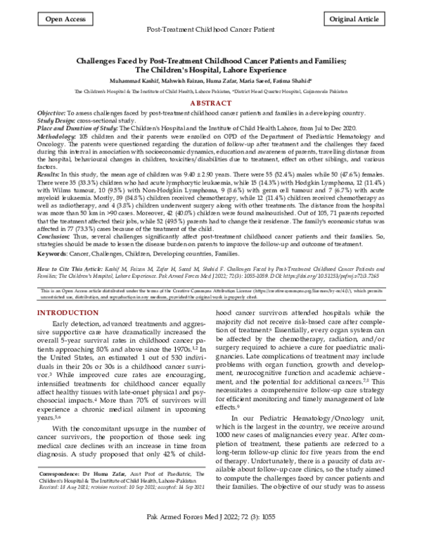 (PDF) Challenges Faced by Post-Treatment Childhood Cancer Patients and ...